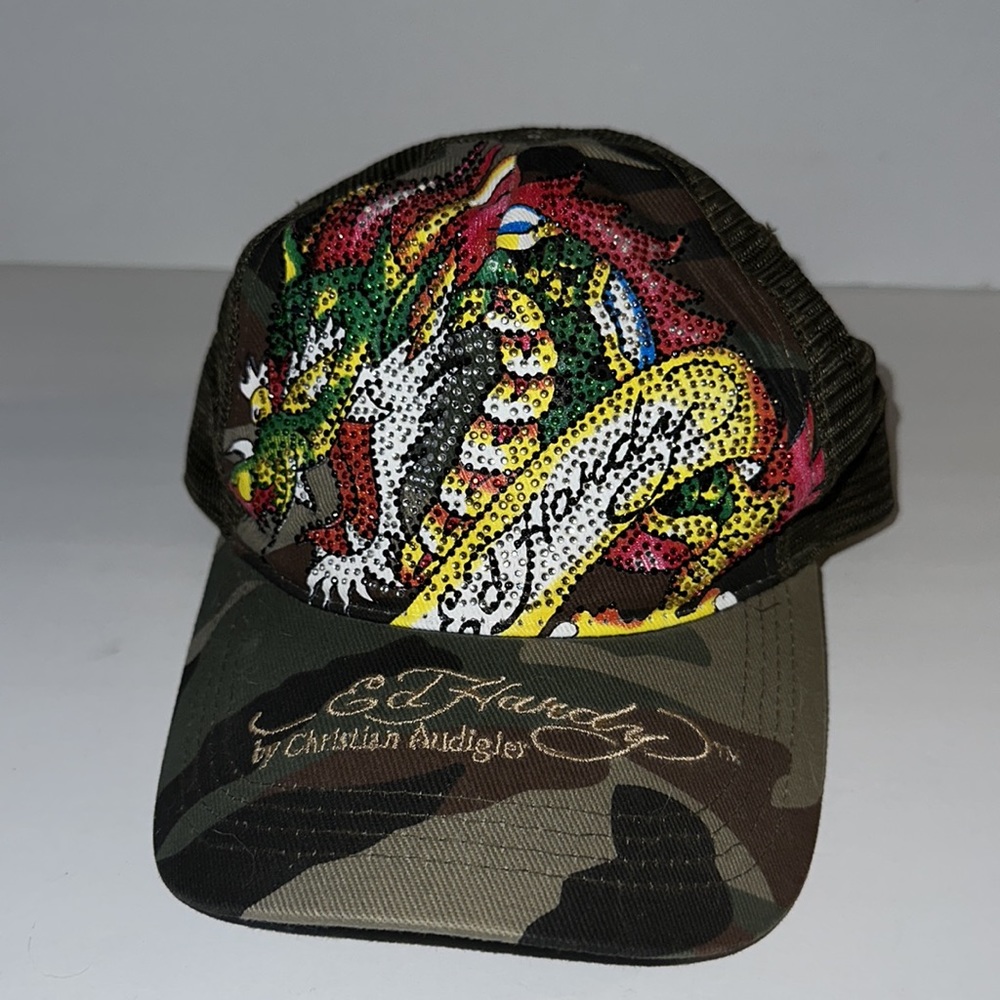Ed Hardy Vintage "Dragon" Embroidered Trucker Hat Wit… - Gem